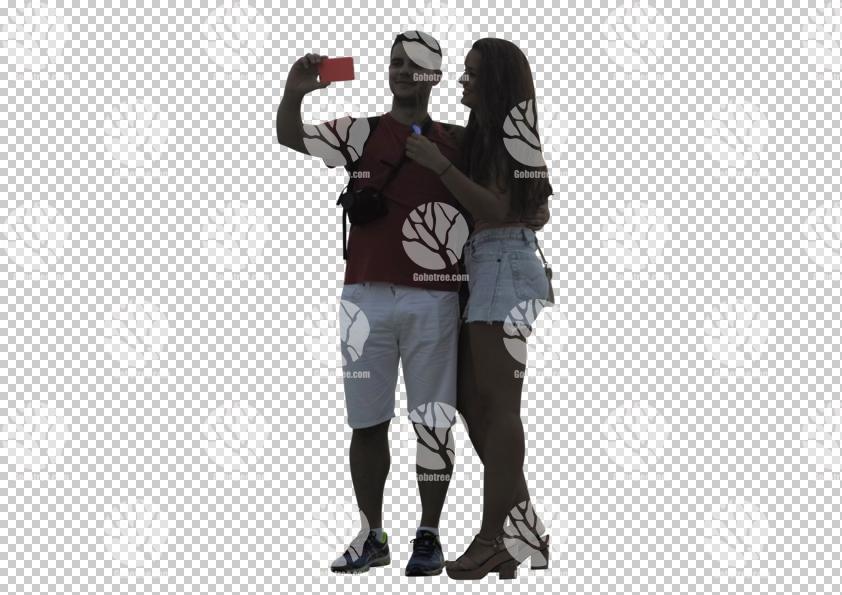 Gobotree - cut-out of Caucasian young couple standing filming